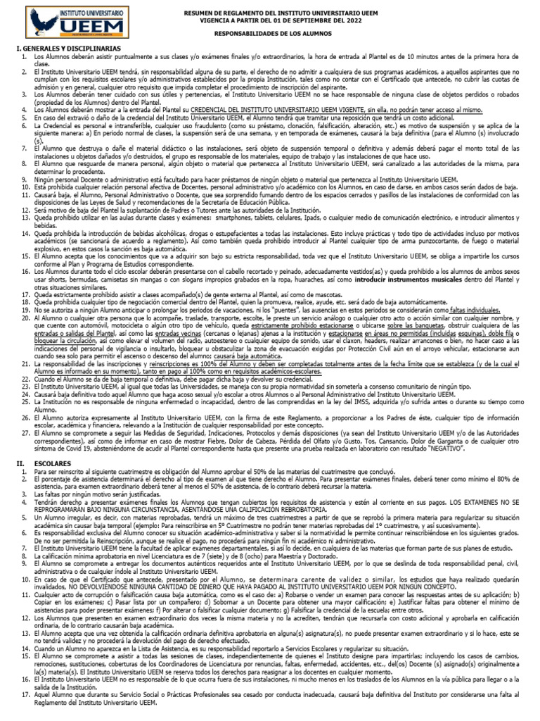 RESUMEN DE REGLAMENTO UEEM (2) | PDF | Maestros | Universidad