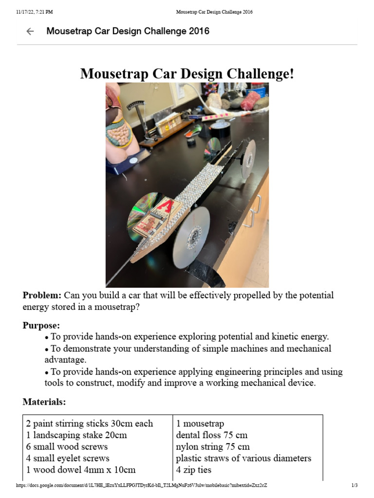 Mousetrap Car Design Challenge 2016 | PDF | Mechanical Engineering ...