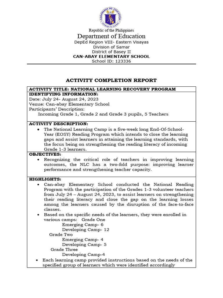 Can-Abay Es - Acr - NLC 2023 | PDF | Literacy | Learning