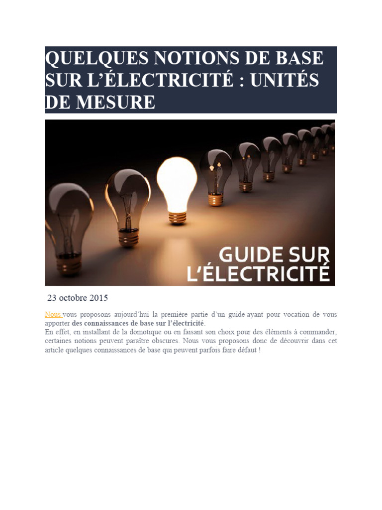 QUELQUES NOTIONS DE BASE SUR L'electricite | PDF | Puissance (physique ...