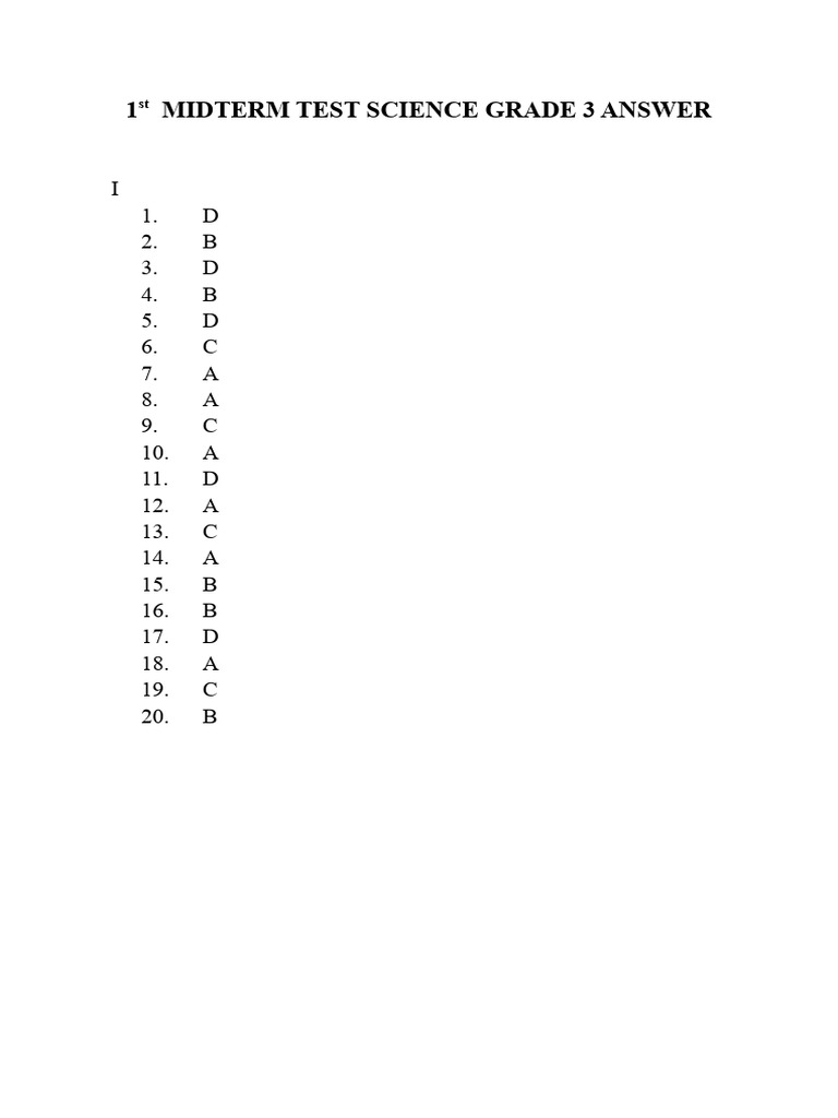 Midterm Test Science Grade 3 Answer | PDF | Language Arts & Discipline