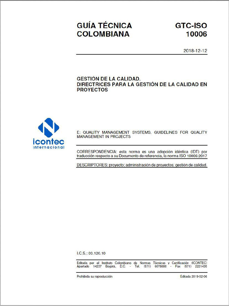 GTC-ISO 10006 (2018) - Directrices Gestión Calidad Proyectos | PDF
