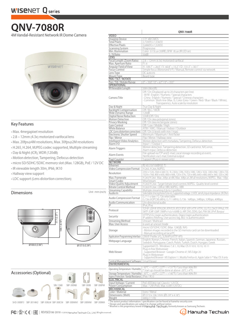 Datasheet qnv-7080r 180621 | PDF | Internet Protocols | Camera Lens