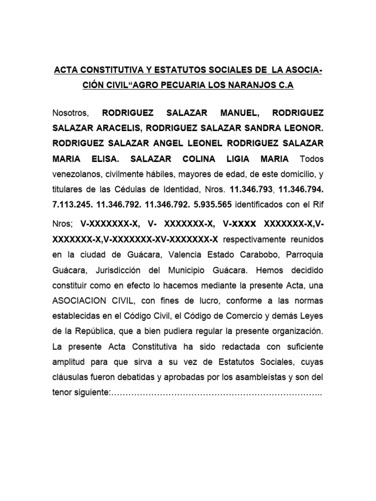 Acta Constitutiva Agropecuaria Los Naranjos | PDF | Agricultura | Venezuela