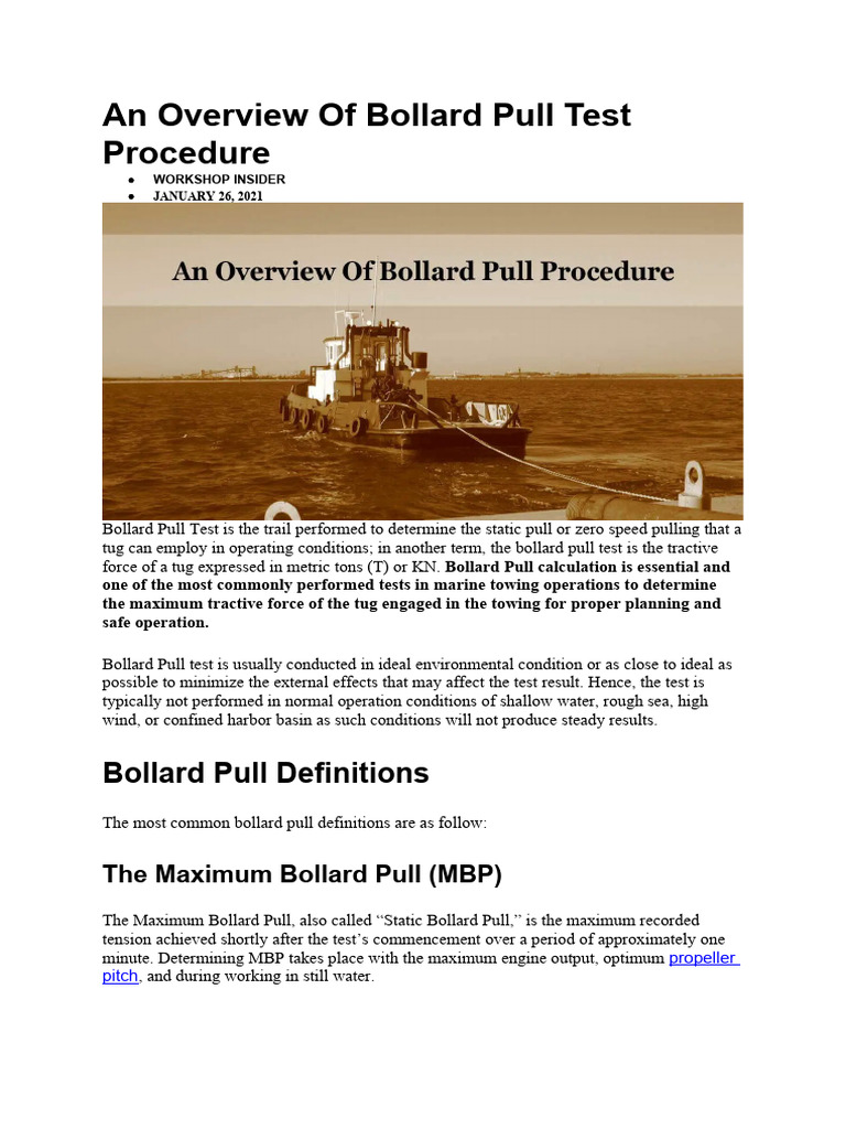 Bollard Pull Test Procedure Overview | PDF | Tugboat | Horsepower