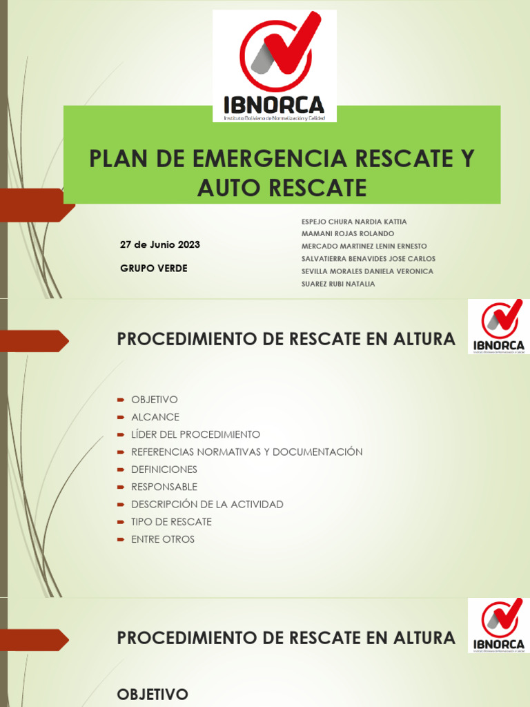 Plan de Emergencia Rescate y Auto Rescate | PDF | Administración de Seguridad y Salud ...