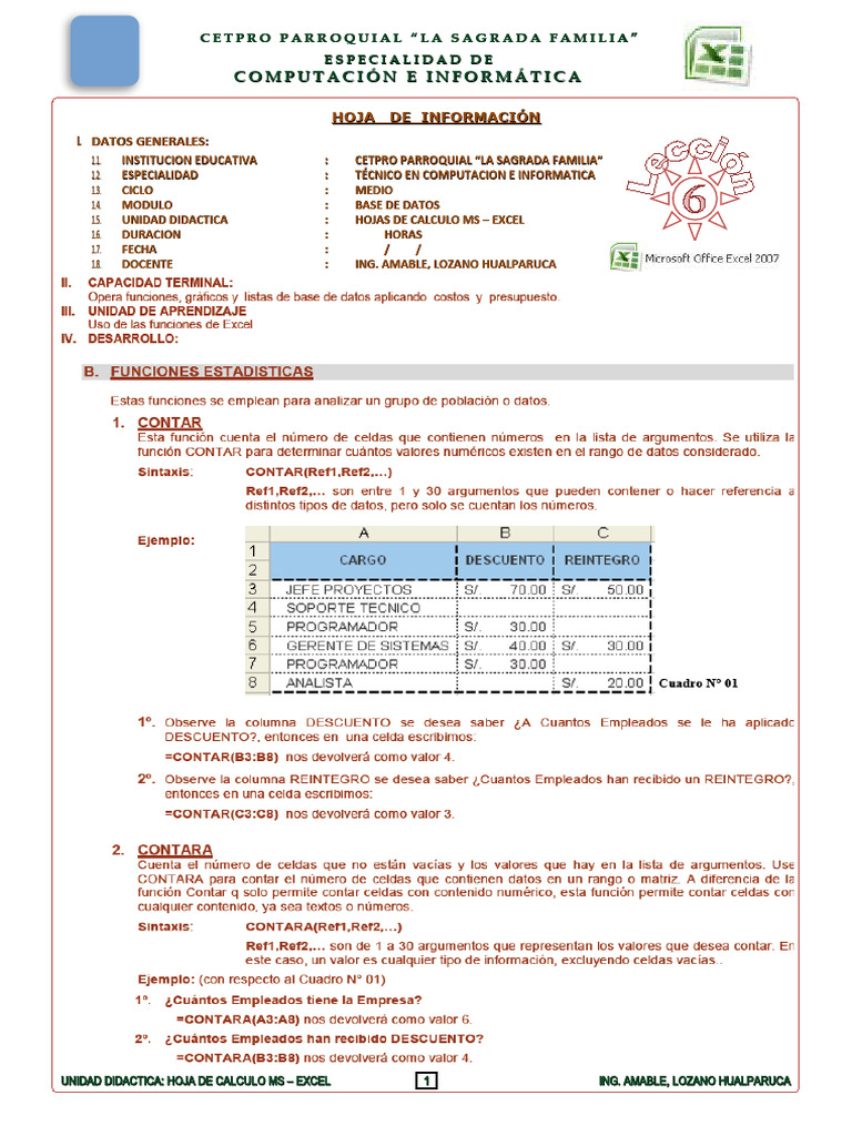 Hoja de Informacion Ms-Excel 6 | PDF