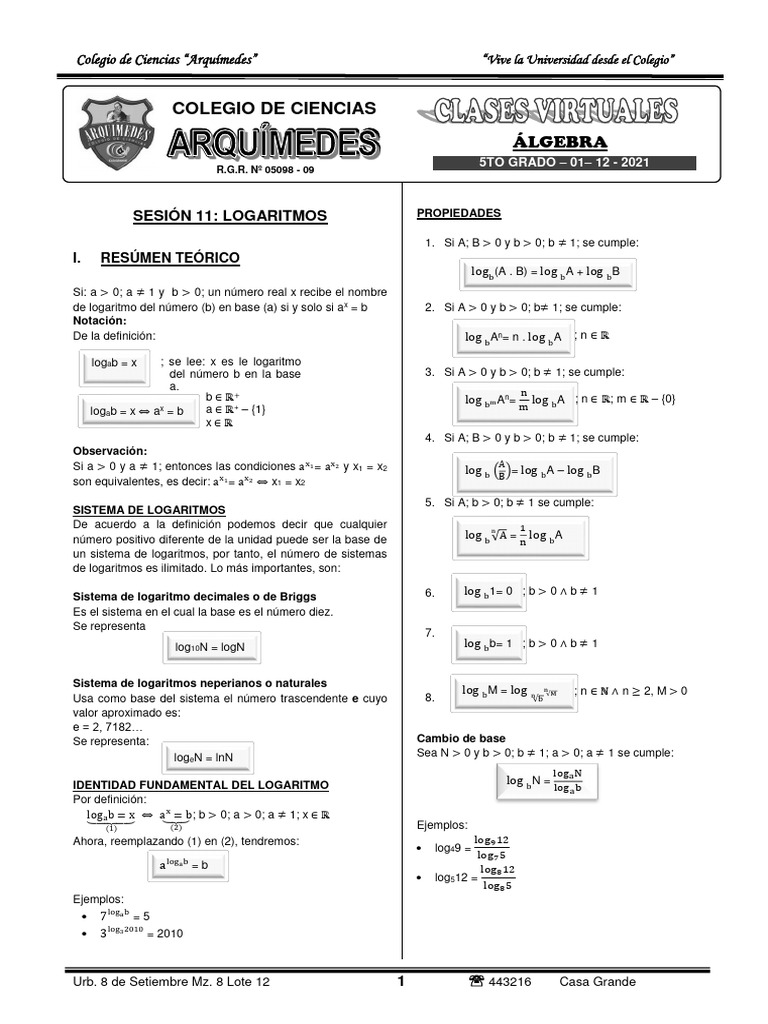 5to - Grado - Sesión 11 - Álgebra - Logaritmos | PDF | Logaritmo | Análisis matemático
