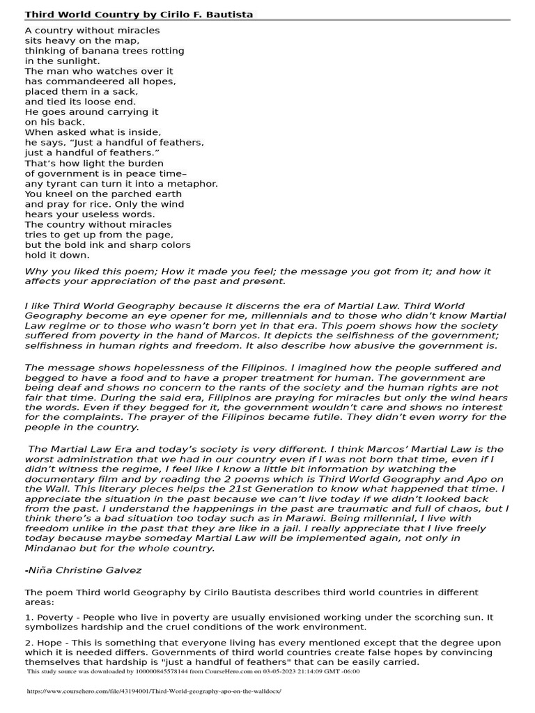 Third World Geography Apo On The Wall | PDF | Philippines | Corazon Aquino