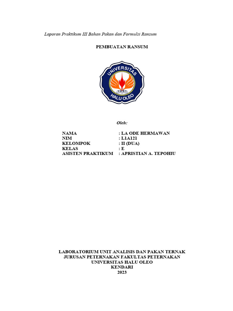 Laporan 3 Bahan Pakan Dan Formulasi Ransum - LAODE HERMAWAN | PDF