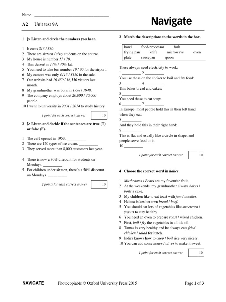 Unit Test 9a Pdf Menu Restaurants