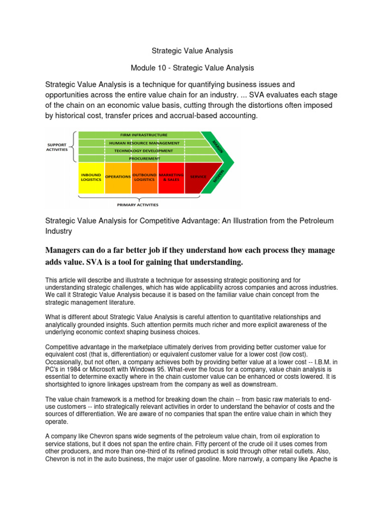Module 10 Strategic Value Analysis | PDF | Market (Economics) | Value Chain
