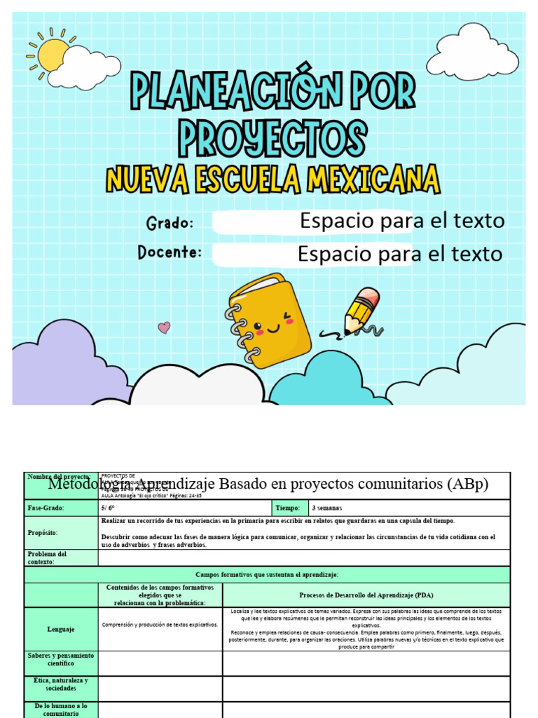 Formato Planeacion ABp (Aprendizaje Basado en Proyectos Comunitarios) | PDF | Adverbio | Aprendizaje