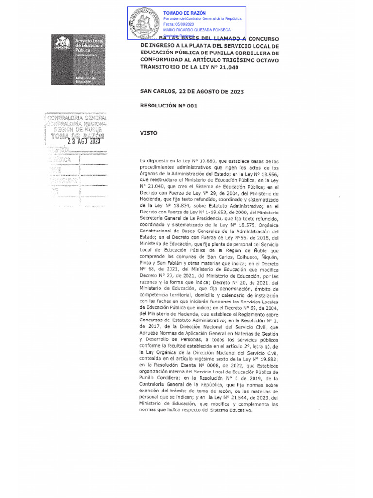 Resolucion SLEP Punilla Cordillera | PDF | Ministerio (Departamento de Gobierno) | Educación de ...