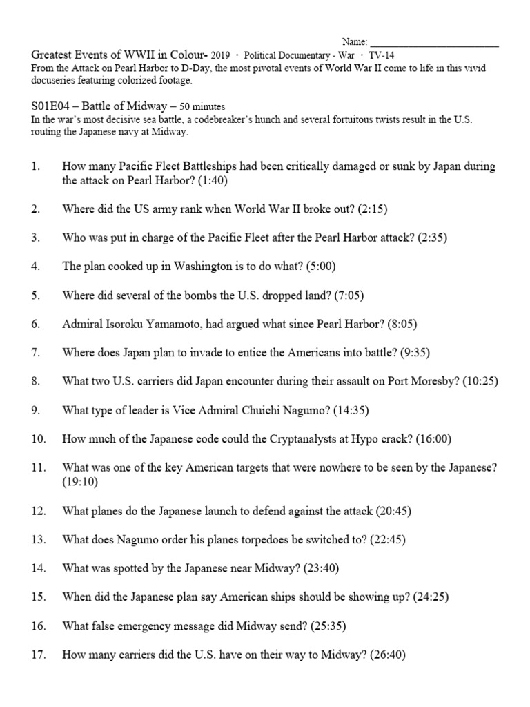 Name: - 2019 Political Documentary - War TV-14 | PDF | Battle Of Midway ...