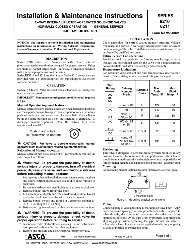 ASCO Valve Installation Instructions | PDF | Valve | Electrical Engineering