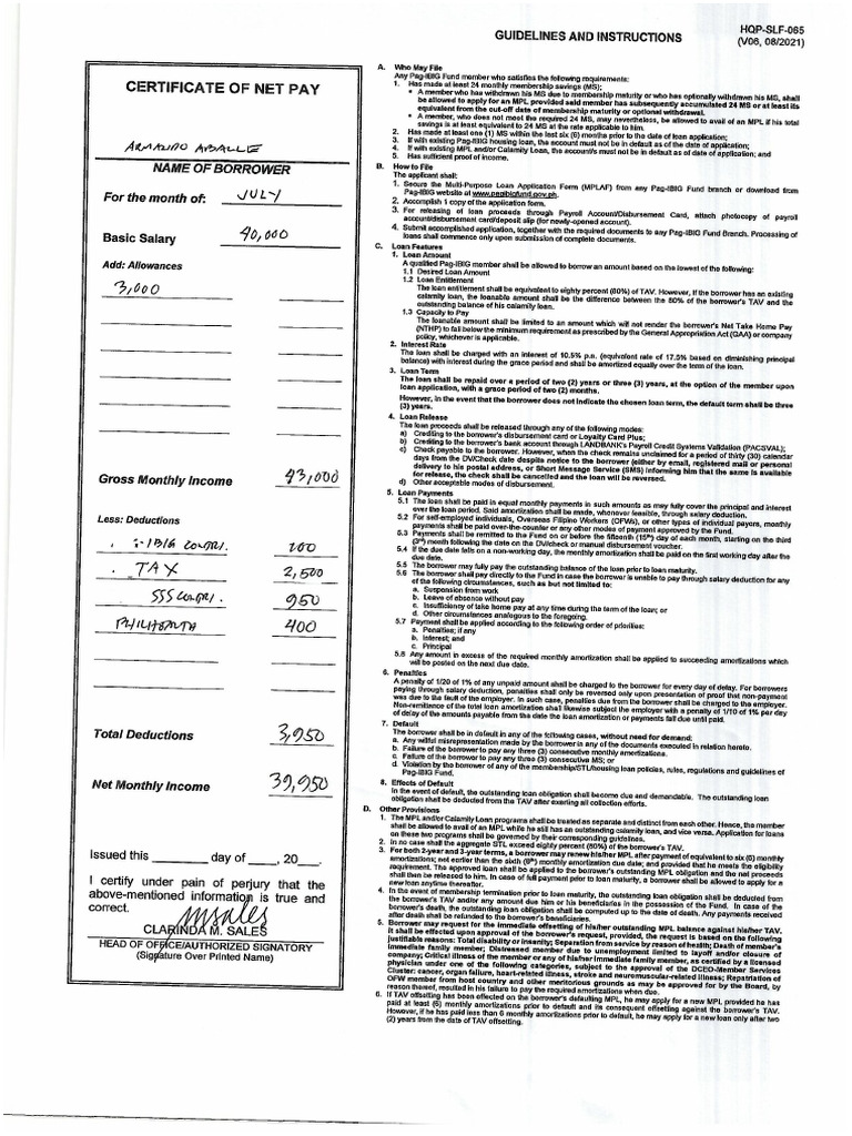Pagibig Application Form Back | PDF