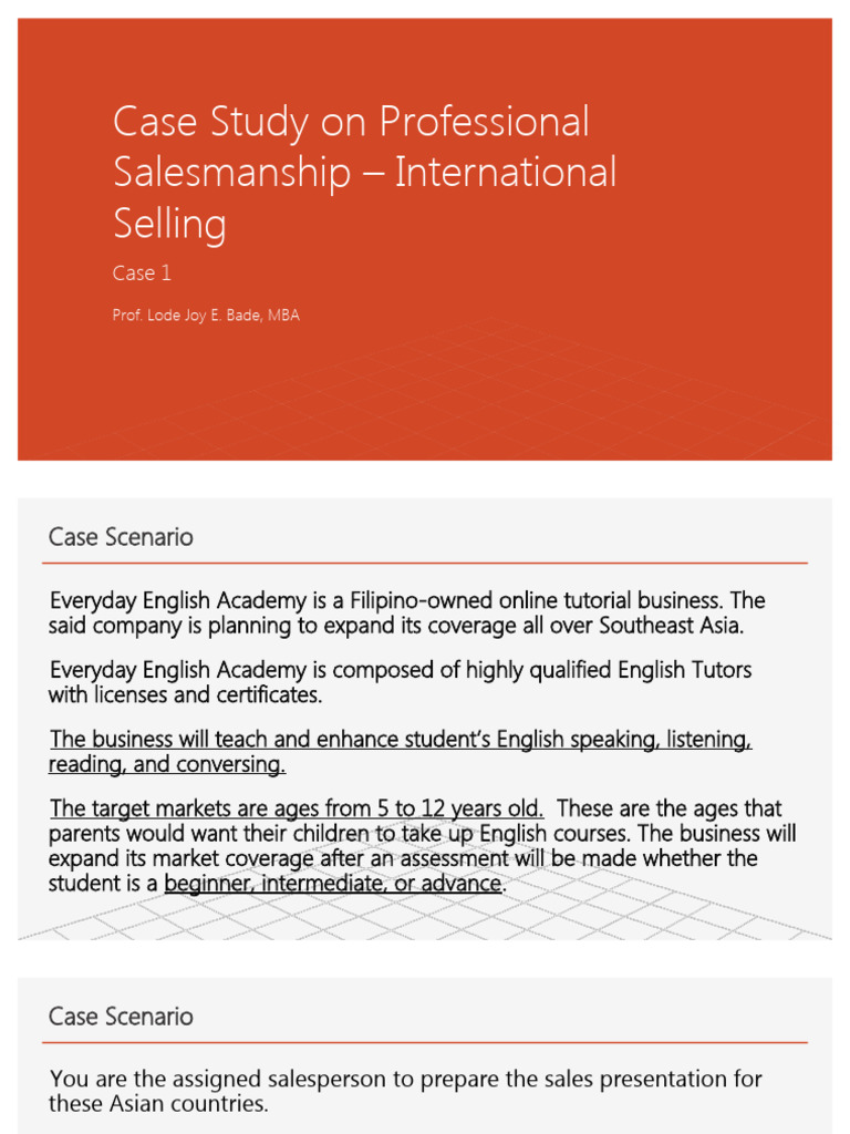 Case Study 1 On Professional Salesmanship - International Selling | PDF