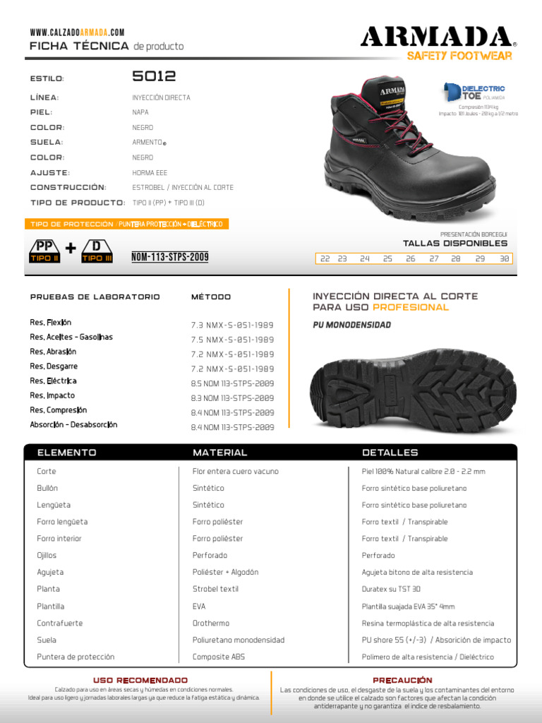 Ficha Técnica Botas Armada 5012 | PDF | Materiales