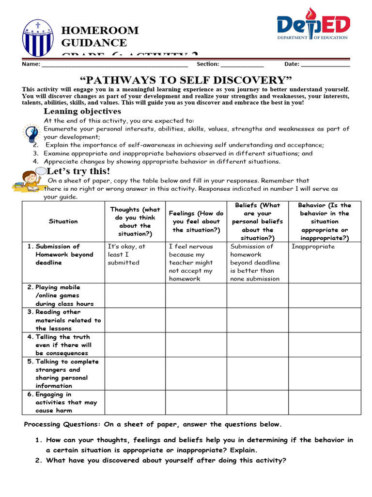 Homeroom Guidance G6 - ACTIVITY 2 | Download Free PDF | Thought | Behavior
