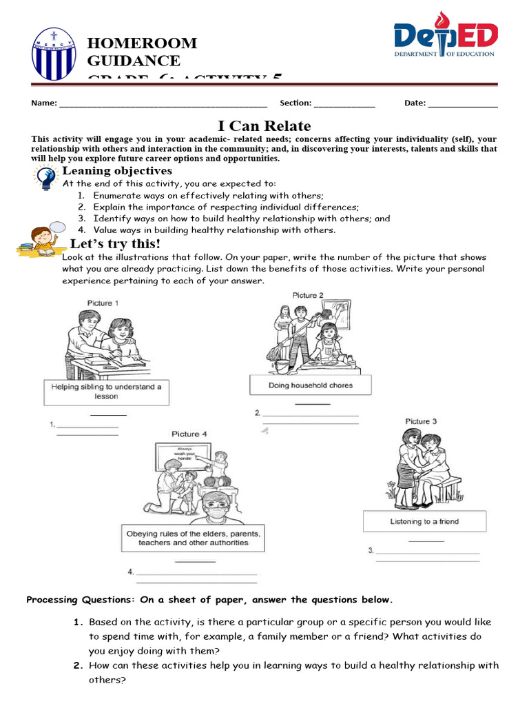 Homeroom Guidance G6 - ACTIVITY 5 | PDF