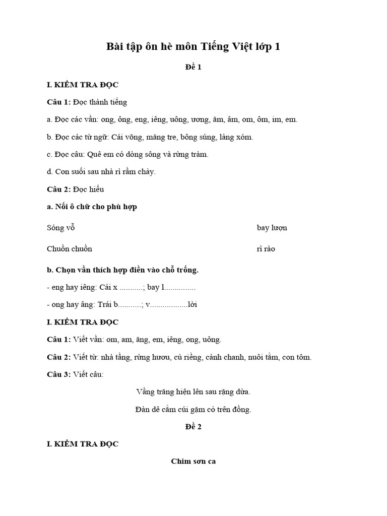 10-de-tieng-viet-on-he-lop-1-len-lop-2 - Done | PDF
