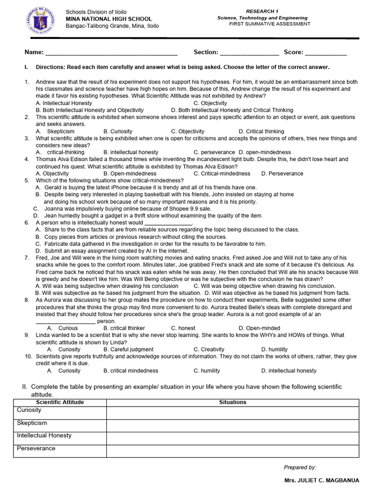 First Summative Test in Research 1 Ste 23 | PDF | Science | Critical ...