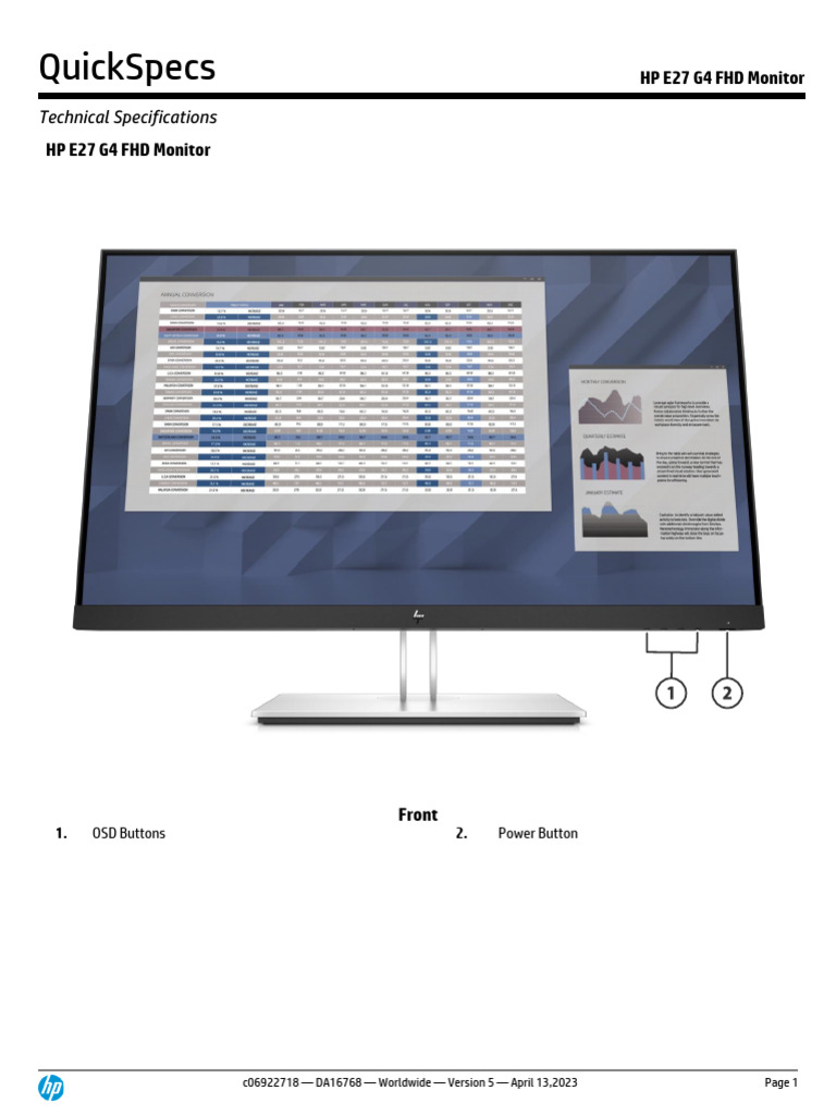 Quickspecs: Technical Specifications | PDF | Computer Monitor | Display Resolution