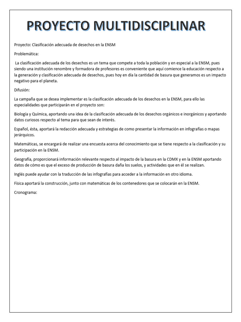 Proyecto Multidisciplinar | PDF | Residuos | Evaluación