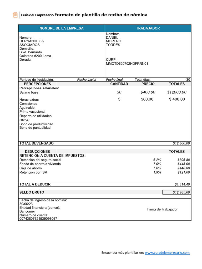 Recibo Nómina 30.06.23 | PDF | Economias | Dinero