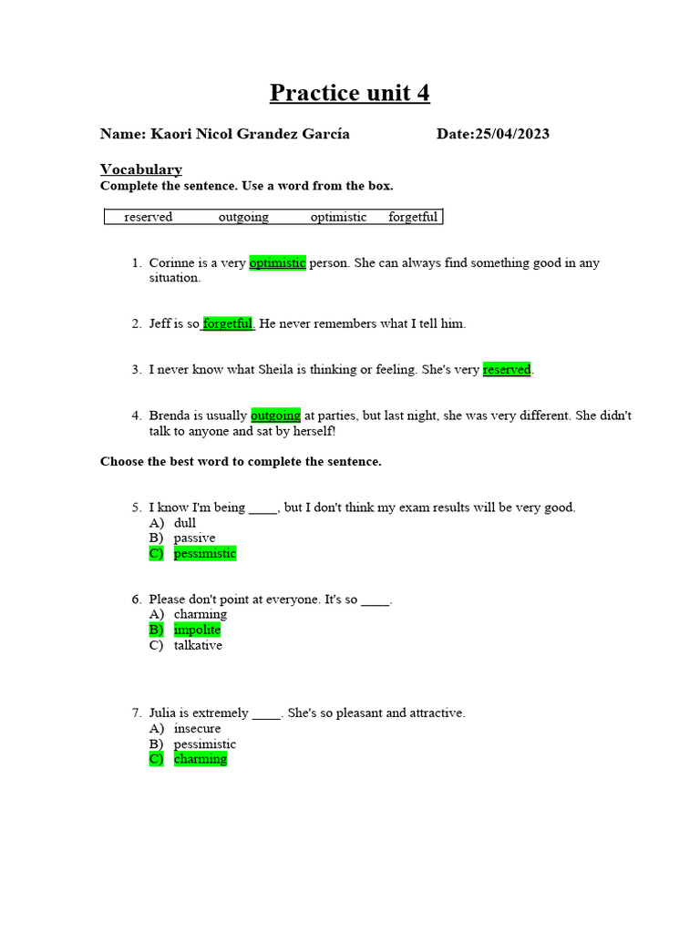 Practice Unit 4 | PDF