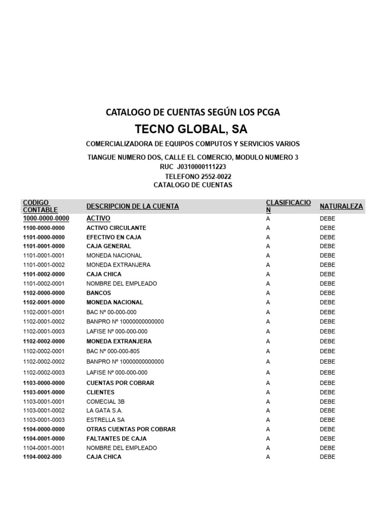 Catalogo de Cuentassegun Pcga | PDF