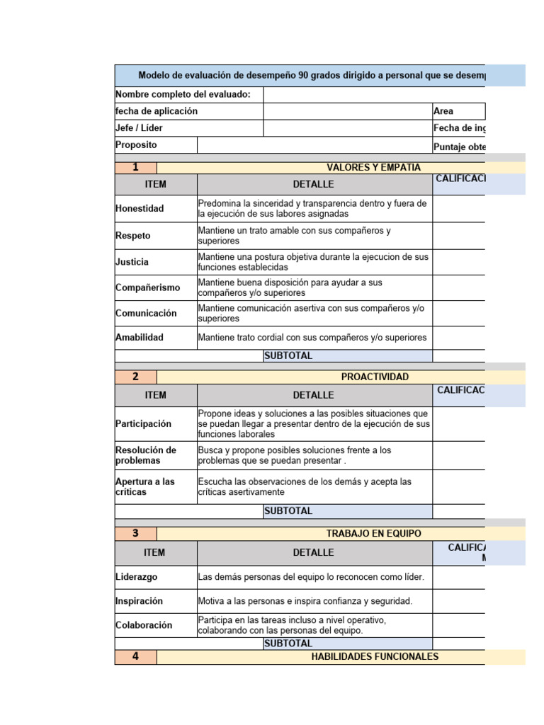 Modelo de Evaluación de Desempeño 90 Grados | PDF