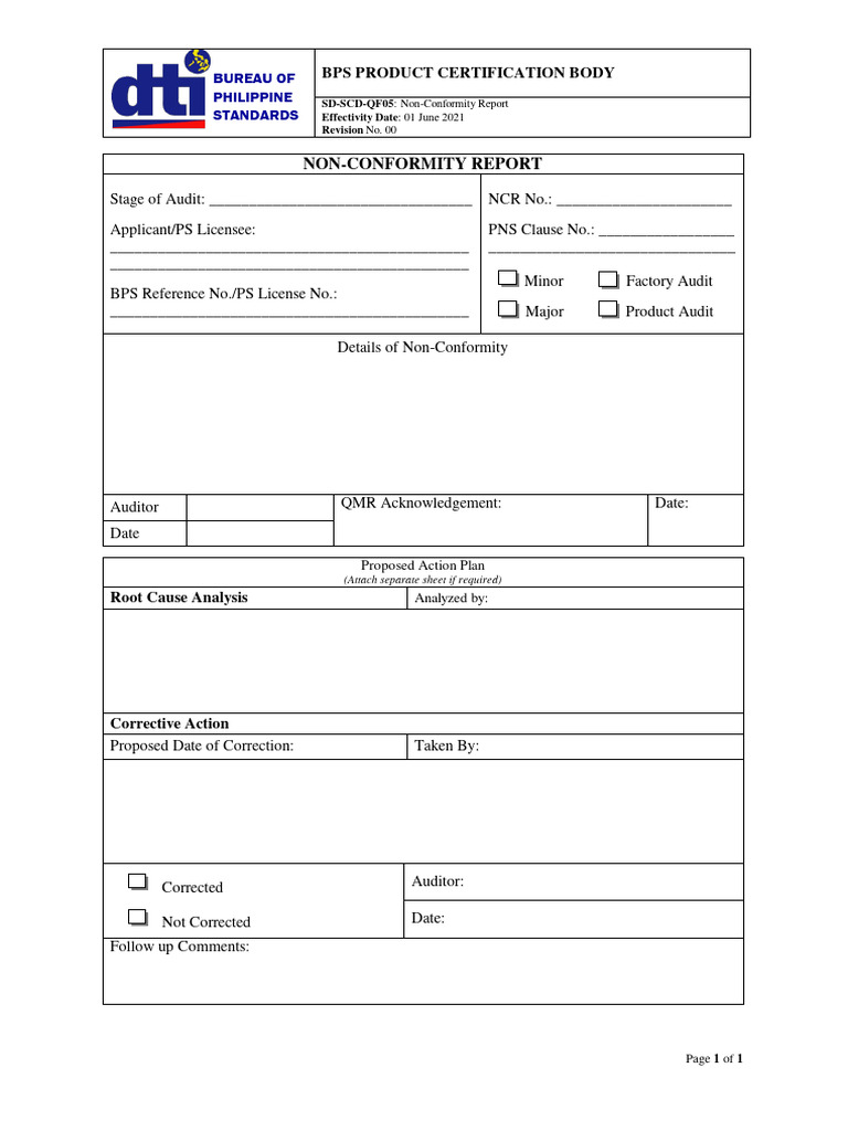 SD-SCD-QF05 Non-Conformity Report Rev.0 (PS) | PDF