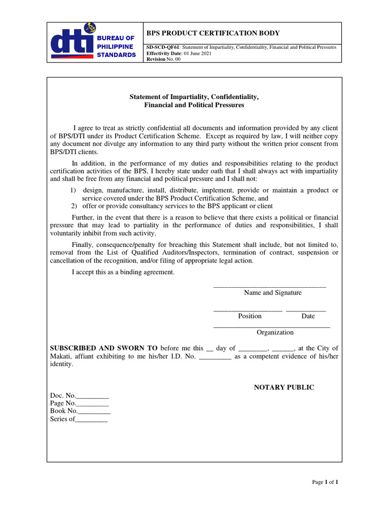 BPS Confidentiality and Impartiality Statement | PDF | Confidentiality ...