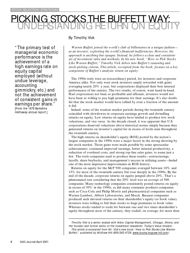 Picking Stocks The Warren Buffett Way Understanding ROE | PDF | Stocks ...
