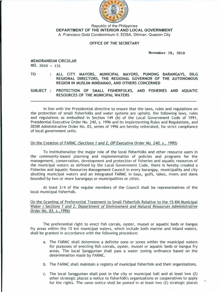DILG Memo - Circular 2010 131 | PDF
