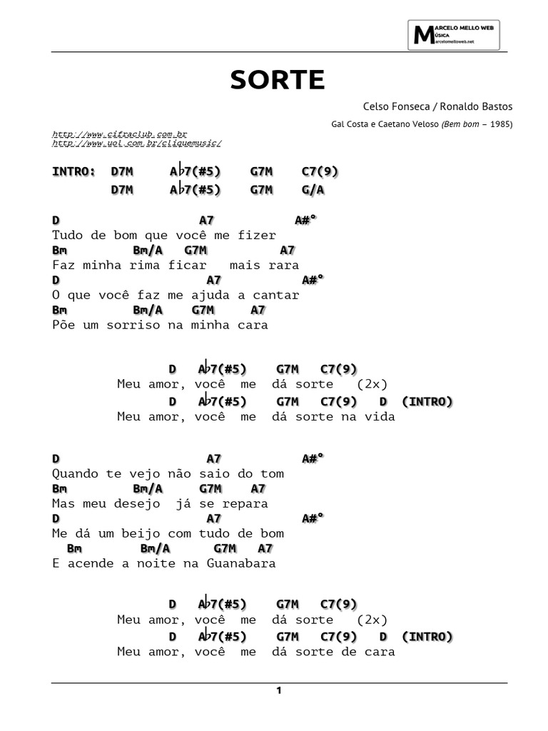 Sorte (Celso Fonseca, Ronaldo Bastos - Gal Costa, Caetano Veloso) D ...