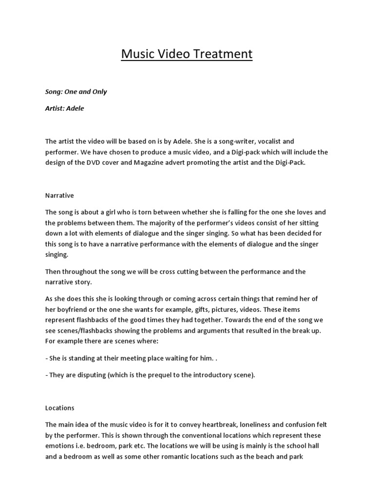 Music Video Treatment | Download Free PDF | Singing | Camera