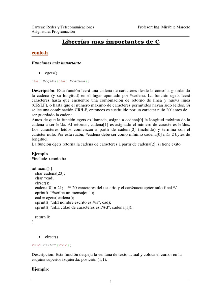 Librerias de C | PDF | Cadena (informática) | Ciencias de la Computación
