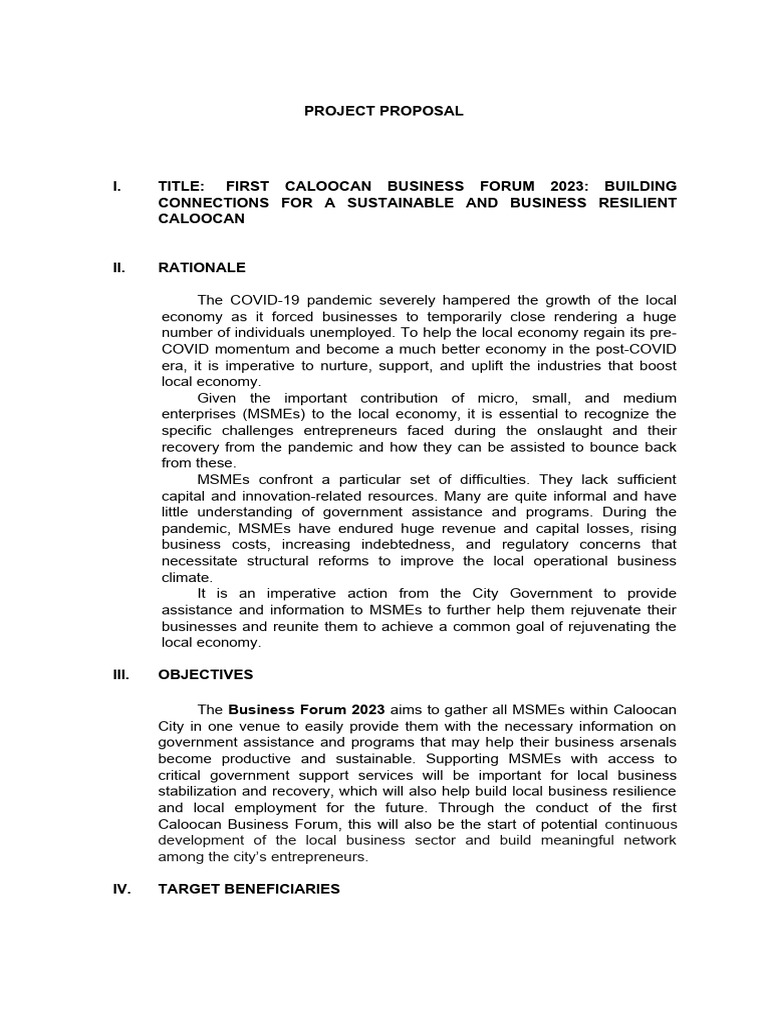 Caloocan Business Forum 2023 Proposal | PDF | Small And Medium Sized ...