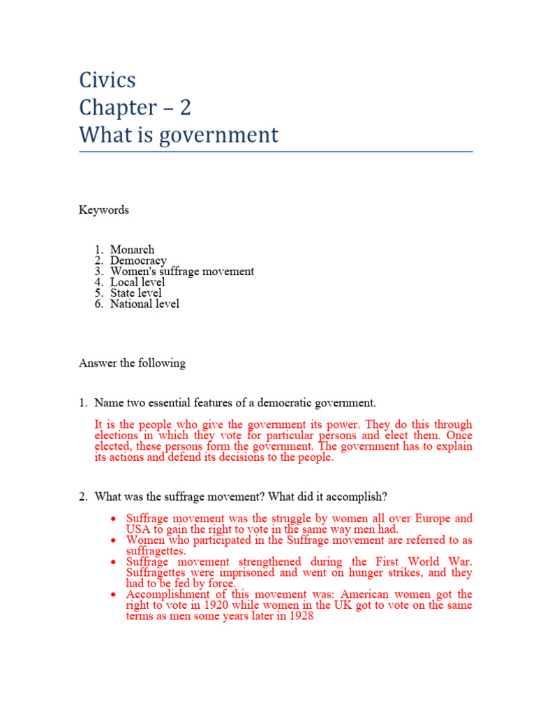 Civics - Chapter 3 - What Is Governemnet. (Grade 6) | PDF | Democracy ...