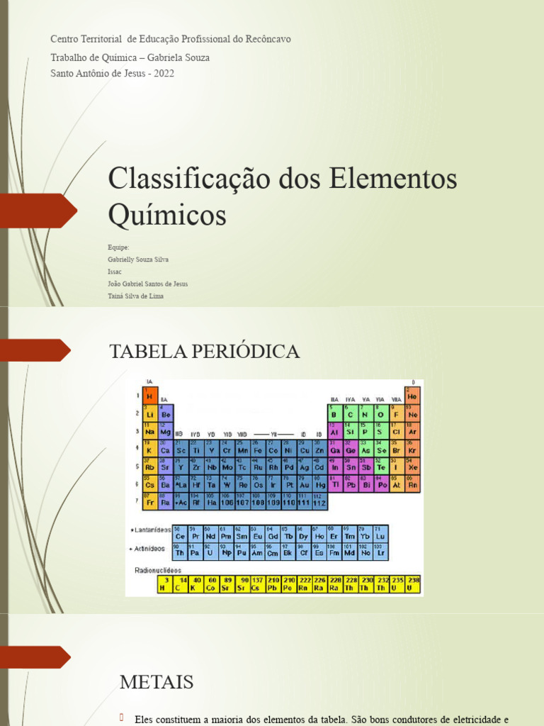 Classificação Dos Elementos Químicos | PDF