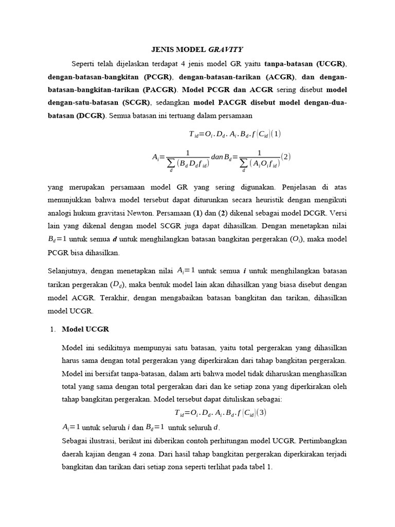 Jenis Model Gravity dalam Pemodelan | PDF | Metode & Bahan Ajar