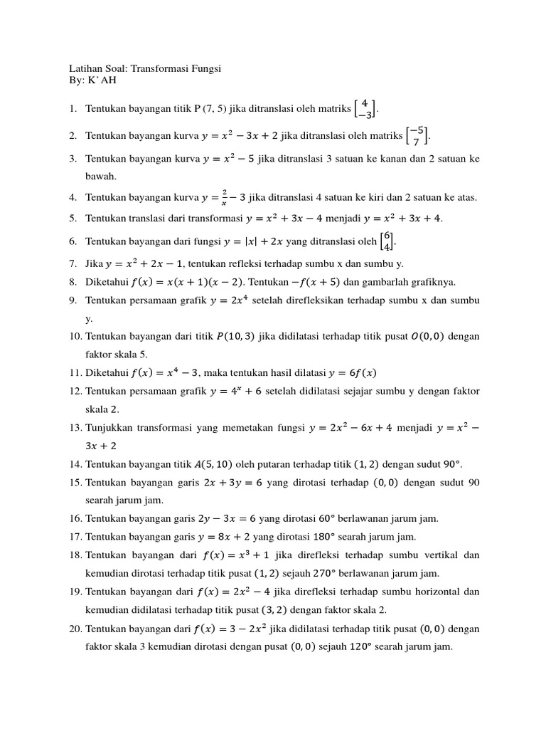 Latihan Soal Transformasi Fungsi | PDF