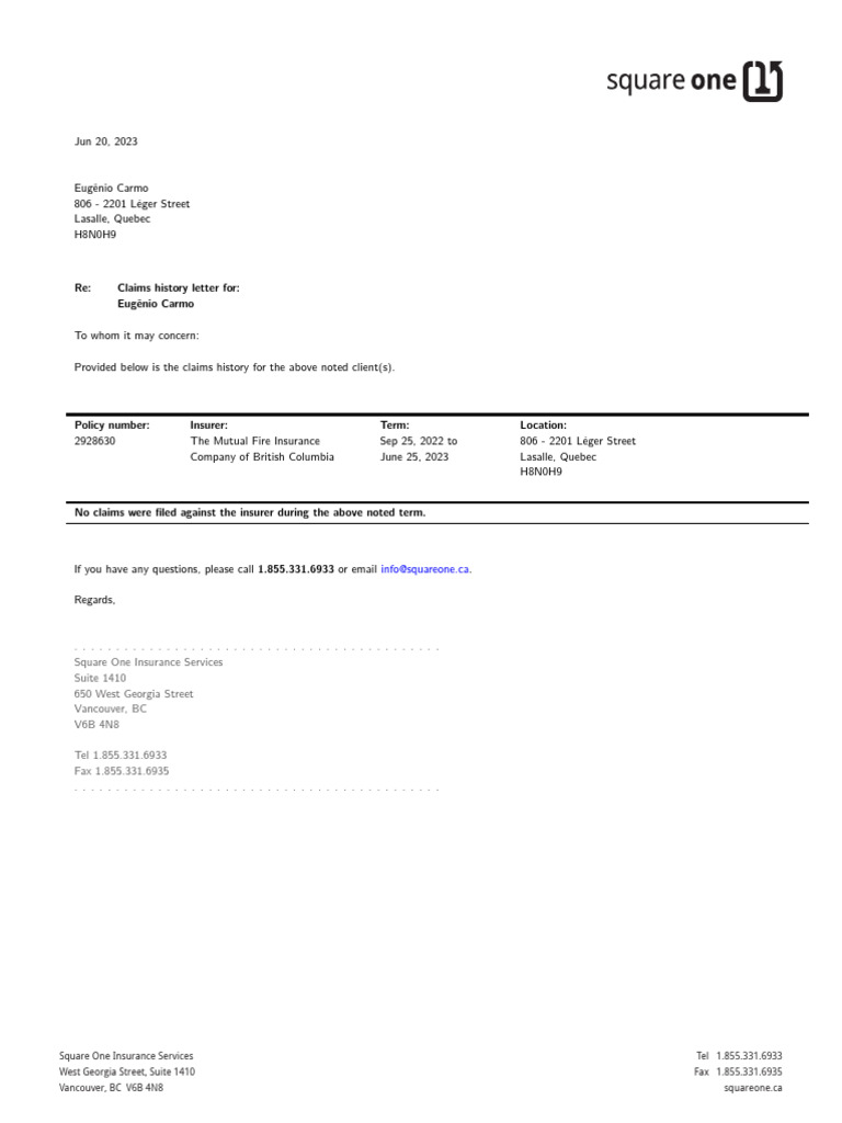 Claims History Confirmation | PDF