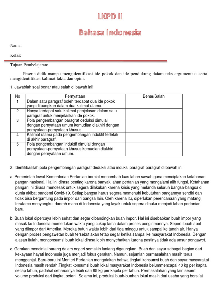 LKPD Xi Ide Pokok & Fakta Opini | PDF