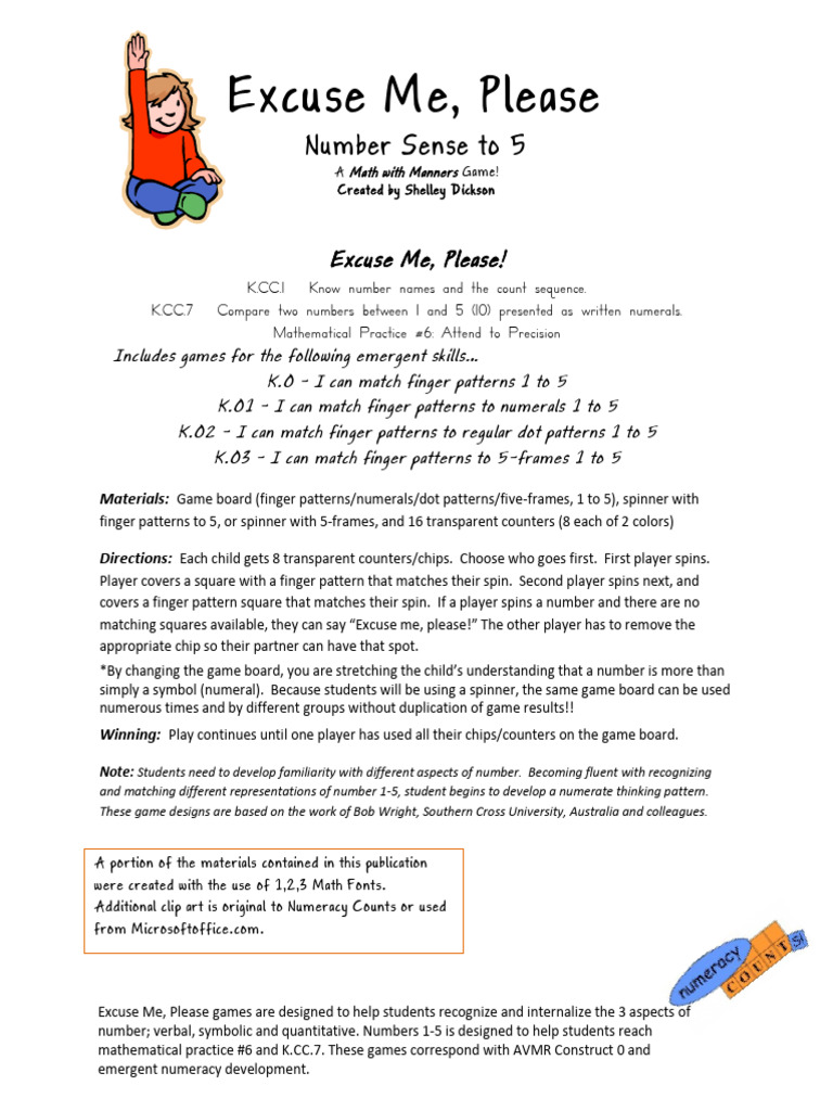 Excuse Me-Numeracy To 5 | PDF | Cognitive Science | Mathematics