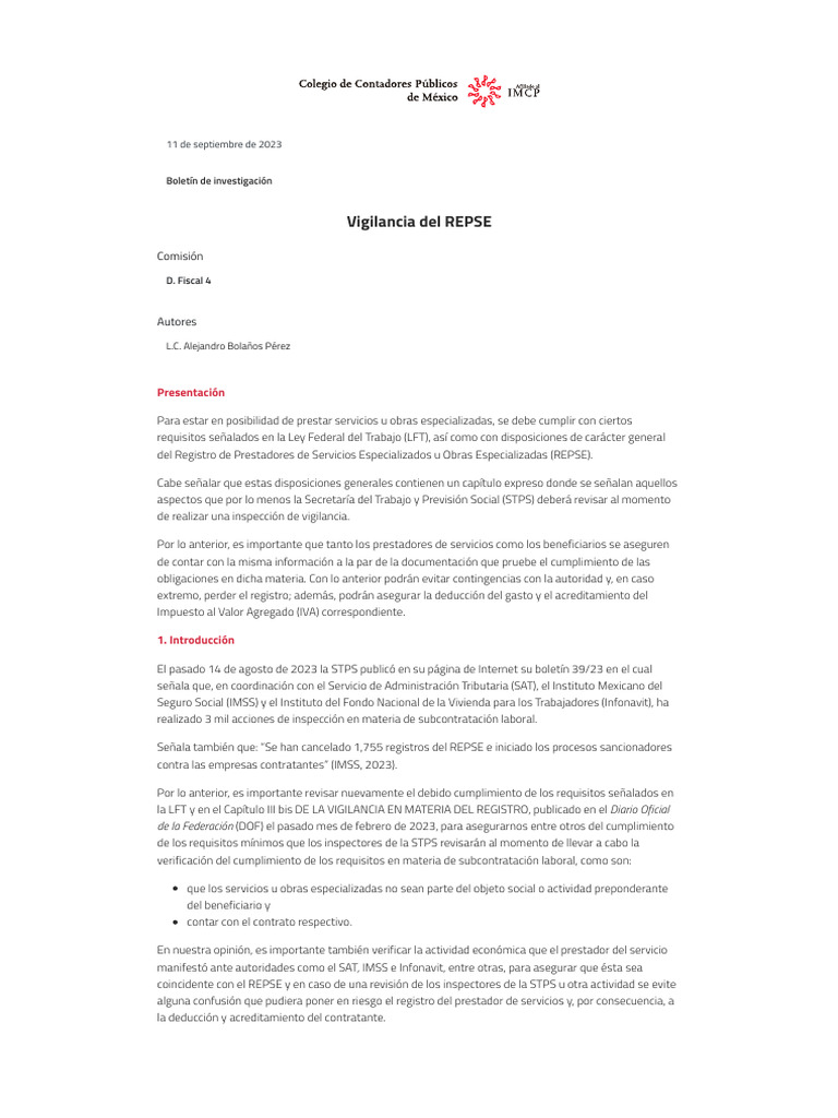 Vigilancia del REPSE en Subcontratación | PDF | Outsourcing