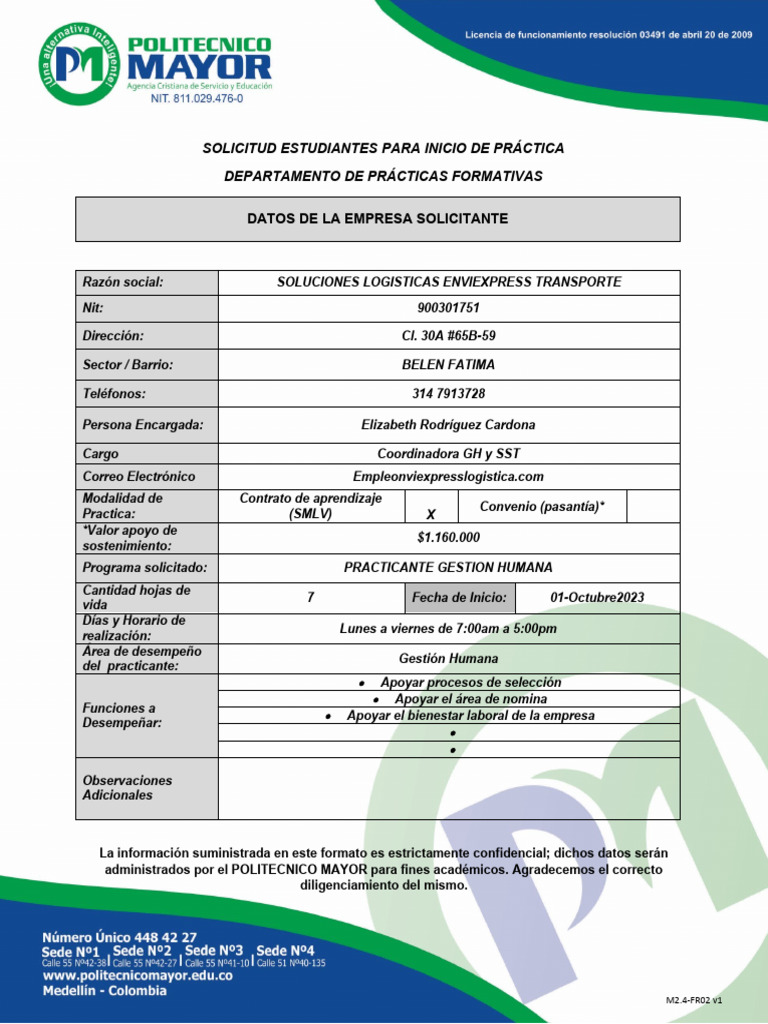 Formato de Solicitud de Practicantes | PDF